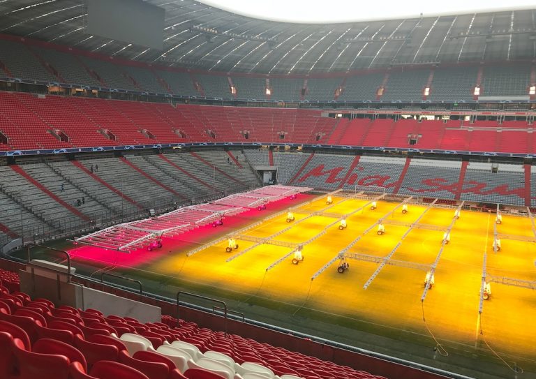 Large scale pitch treatment with LED grow lights at Allianz Arena ...