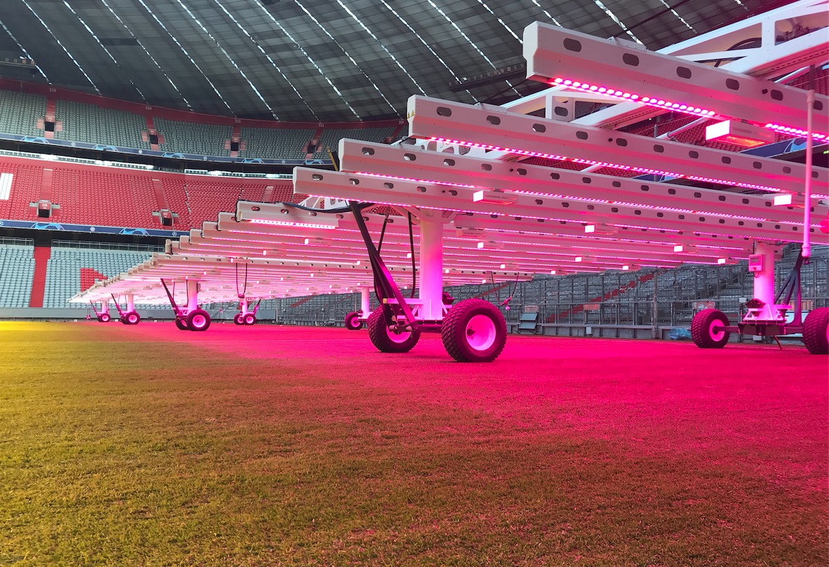 Large scale pitch treatment with LED grow lights at Allianz Arena ...